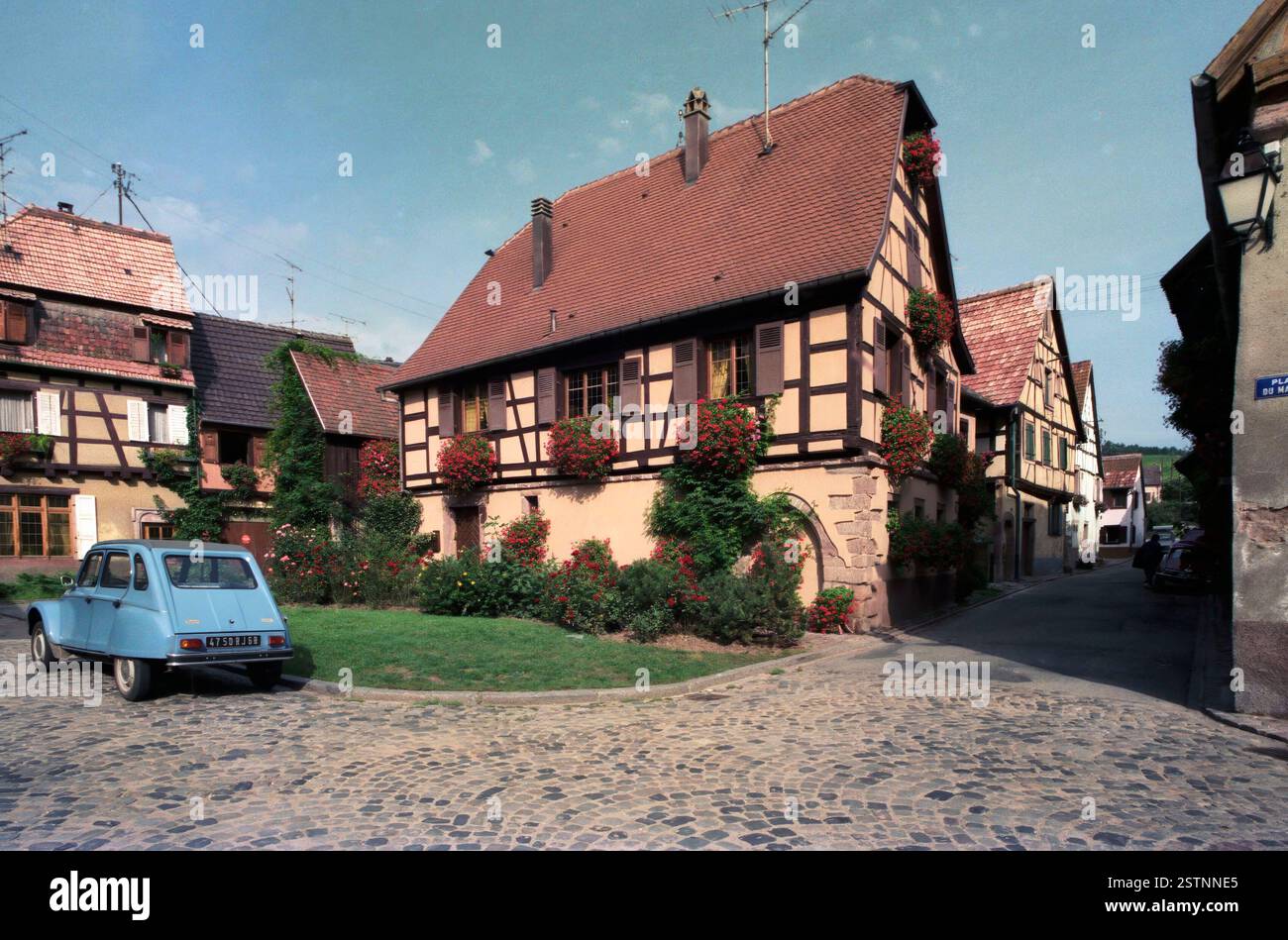 Village street scene in Alsace in Rural France in 1988 Stock Photo - Alamy