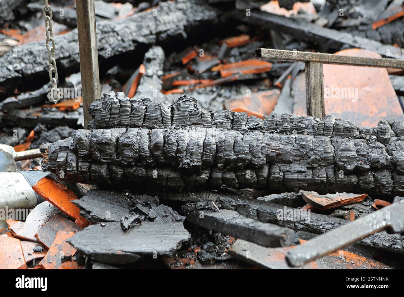 Burned Wooden Construction in Factory After Fire Disaster Stock Photo ...