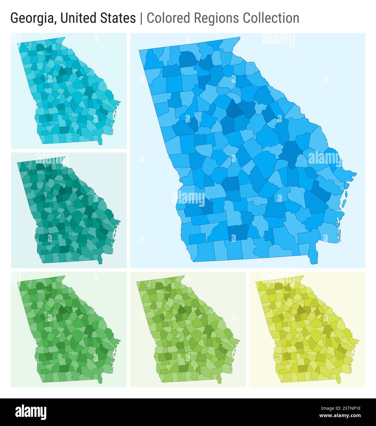 Georgia, United States. Map collection. State shape. Colored counties ...