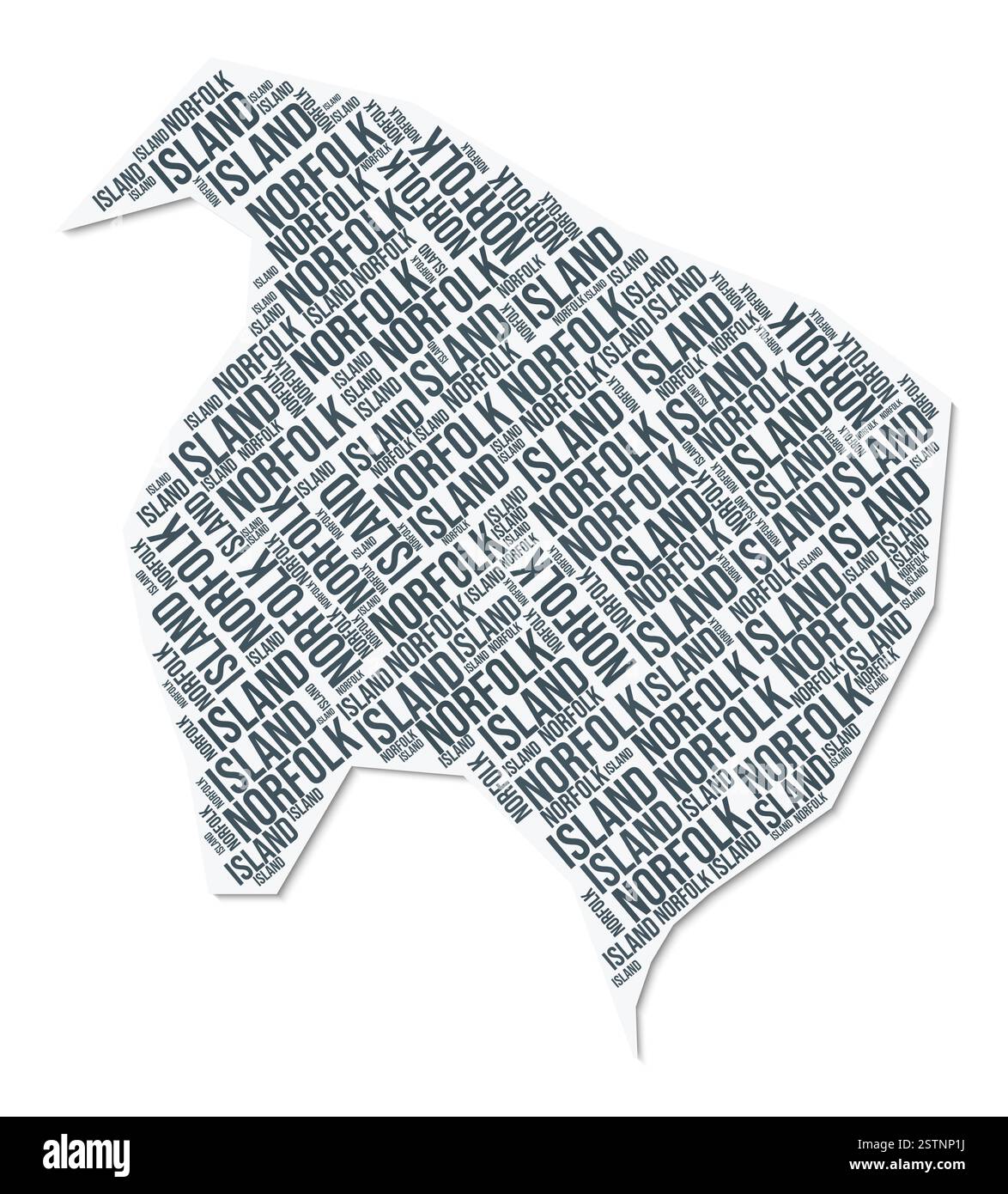 Norfolk Island shape text cloud. Country border with shadow on white ...