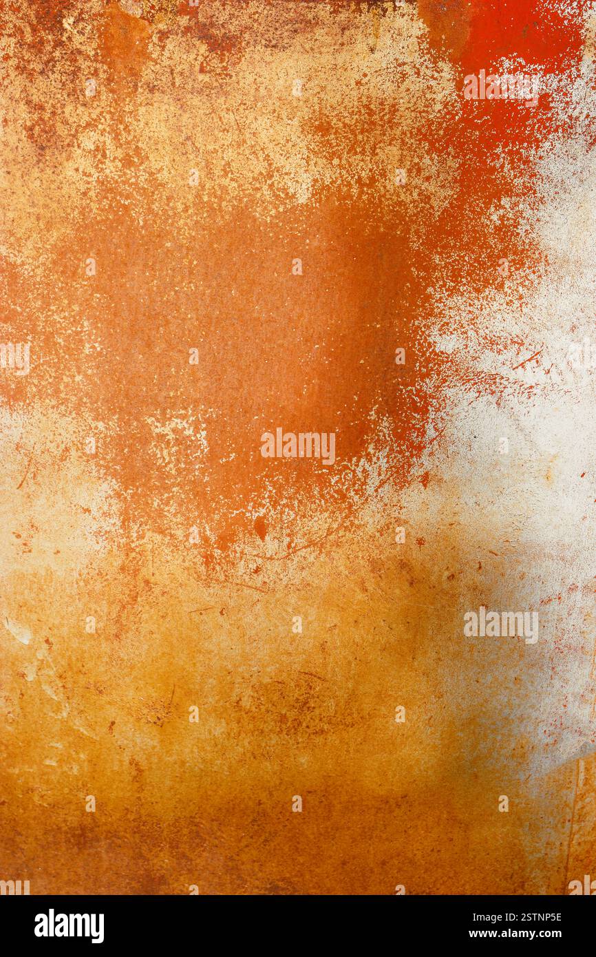 Rusty iron sheet texture bright red ocher orange color, macro, close up ...