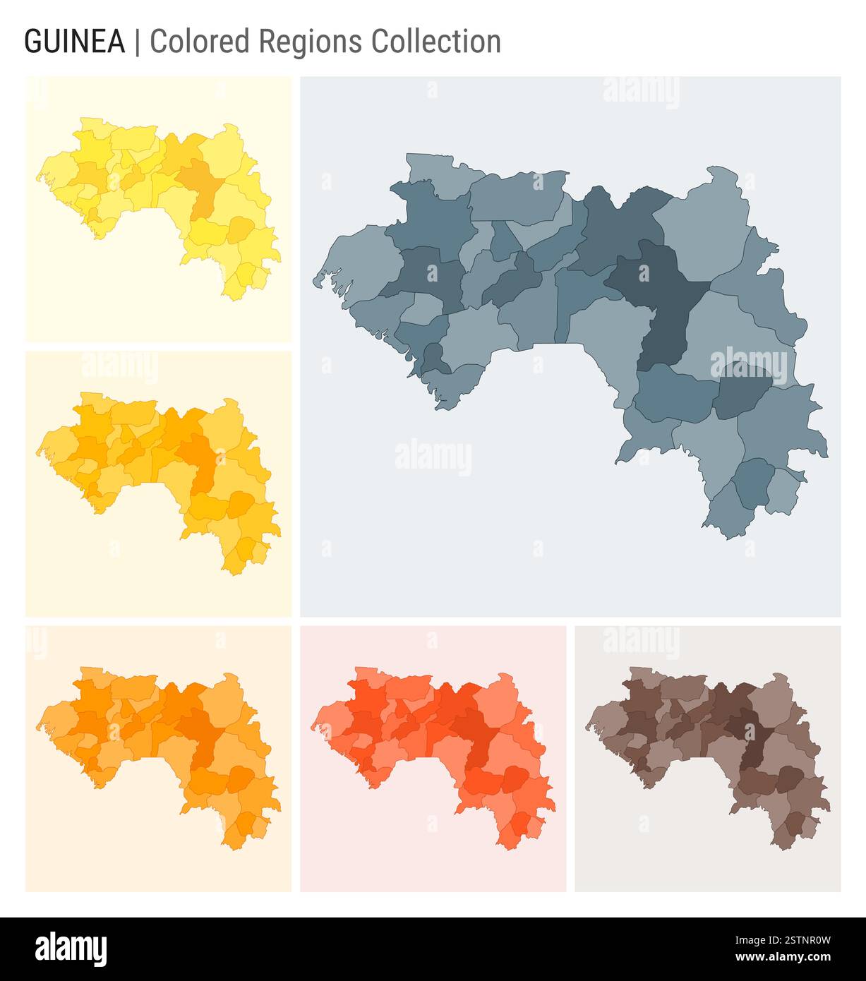 Guinea map collection. Country shape with colored regions. Blue Grey ...