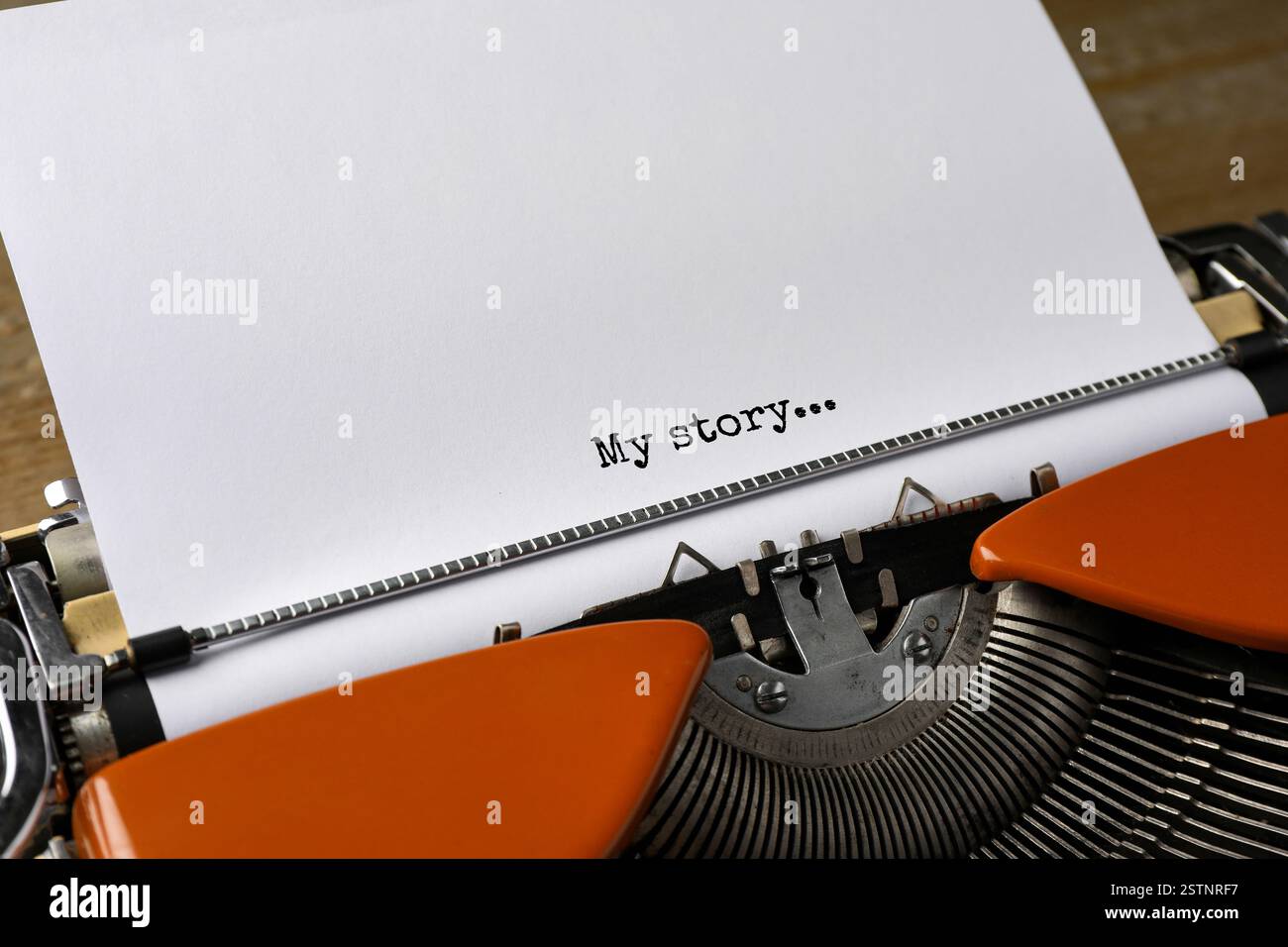 Typewriter with sheet of paper, closeup. Typed text My Story Stock ...