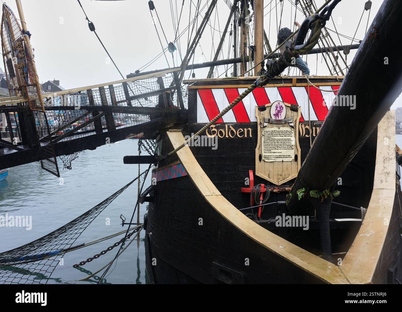 Replica of Francis Drake's Golden Hind sailing ship in the harbour at ...