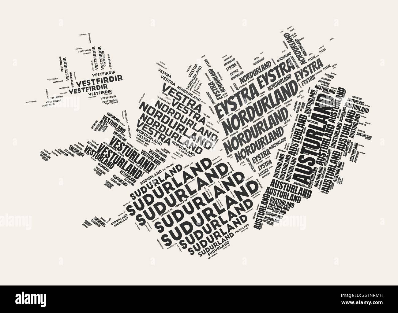 Iceland Word Cloud. Country with regions division. Iceland typographic ...