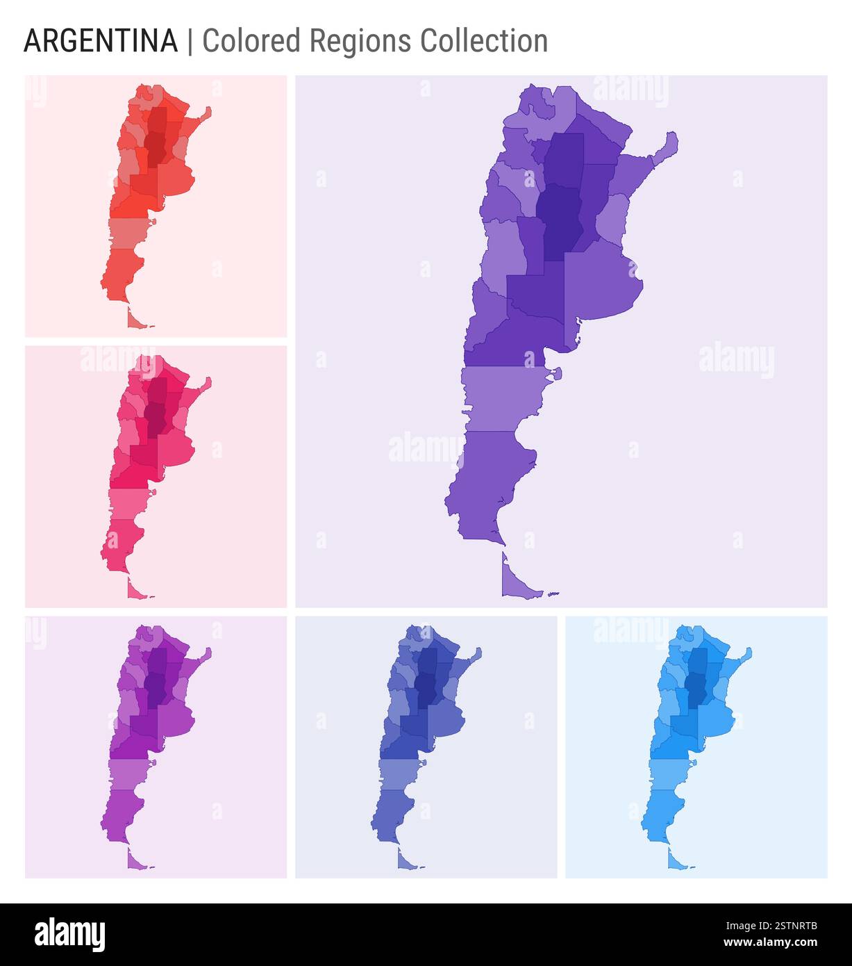 Argentina map collection. Country shape with colored regions. Deep ...