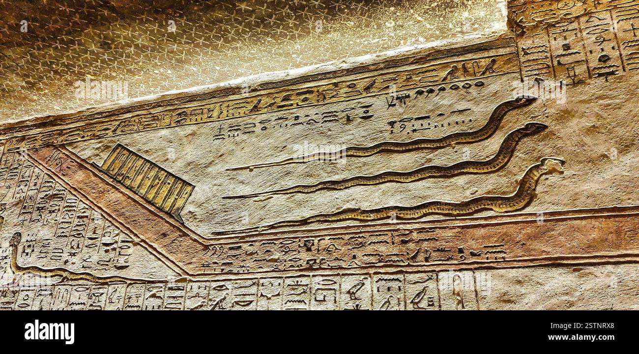 Wall relief of three snakes guarding a fire tunnel,5th hour of the ...