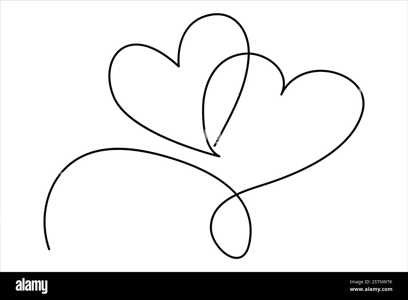 Two hearts drawing of heart symbol isolated on white background outline ...