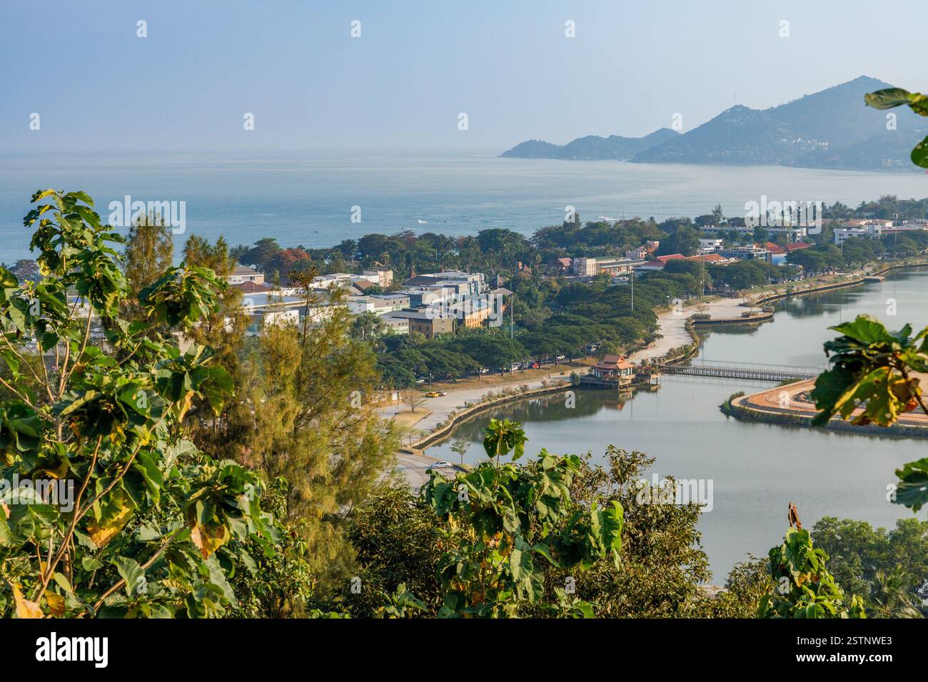 Closer view of Chaweng Lake from Kao Hua Jook Pagoda in Ko Samui ...