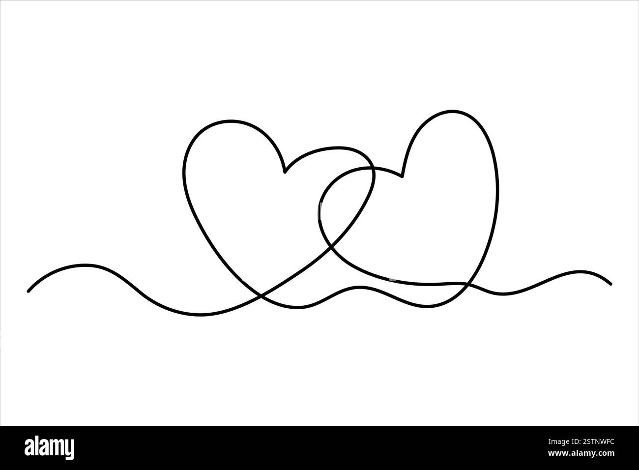 Two hearts drawing of heart symbol isolated on white background outline ...