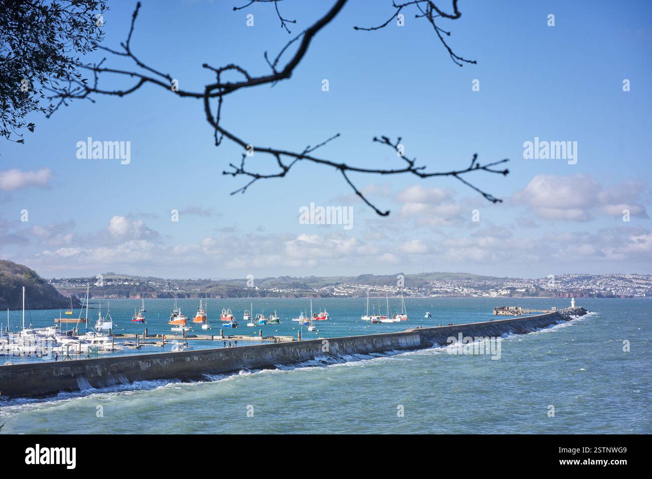 Breakwater pier and harbour at Brixham fish town, Devon, England Stock ...