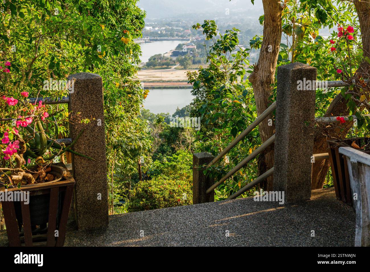 Scenic observation point at Kao Hua Jook Pagoda in Ko Samui with stone ...