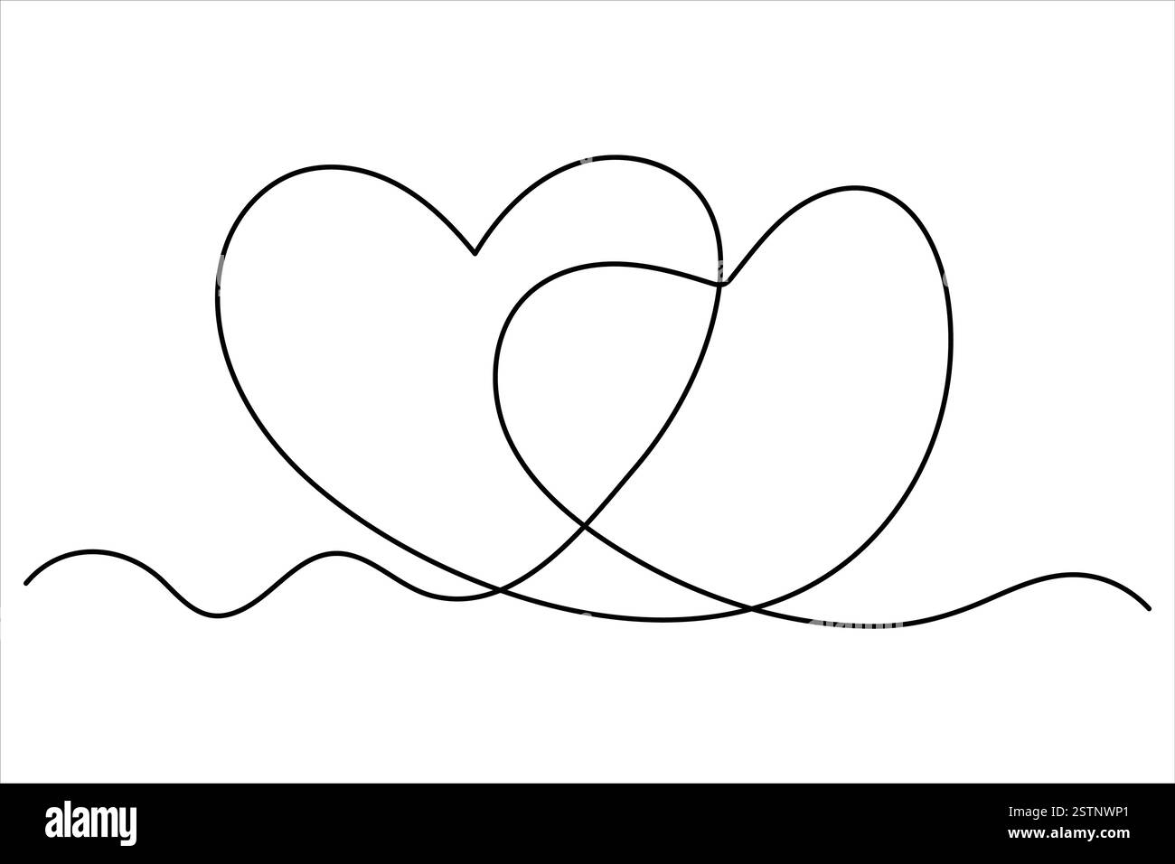 Two hearts drawing of heart symbol isolated on white background outline ...