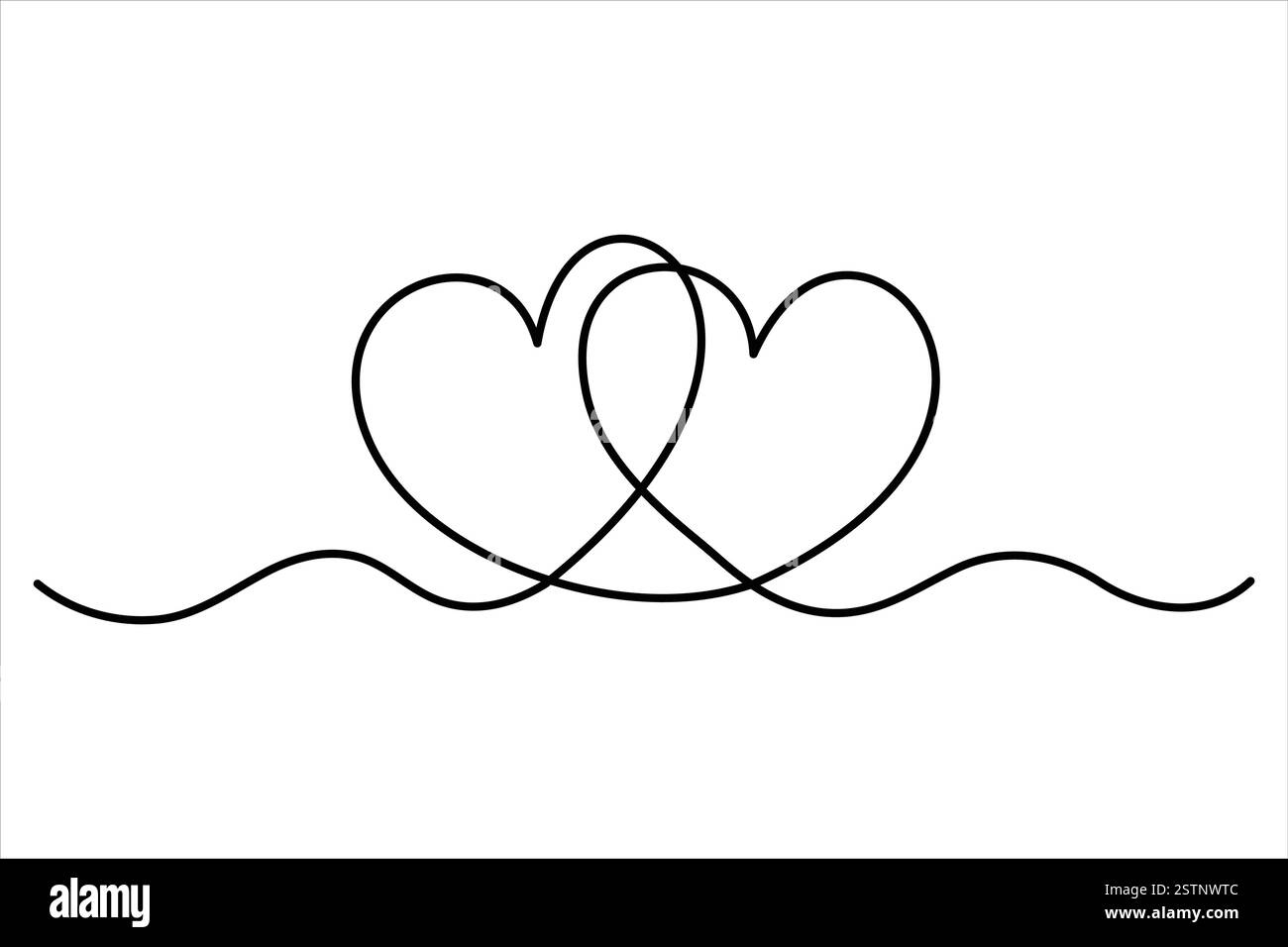 Two hearts drawing of heart symbol isolated on white background outline ...