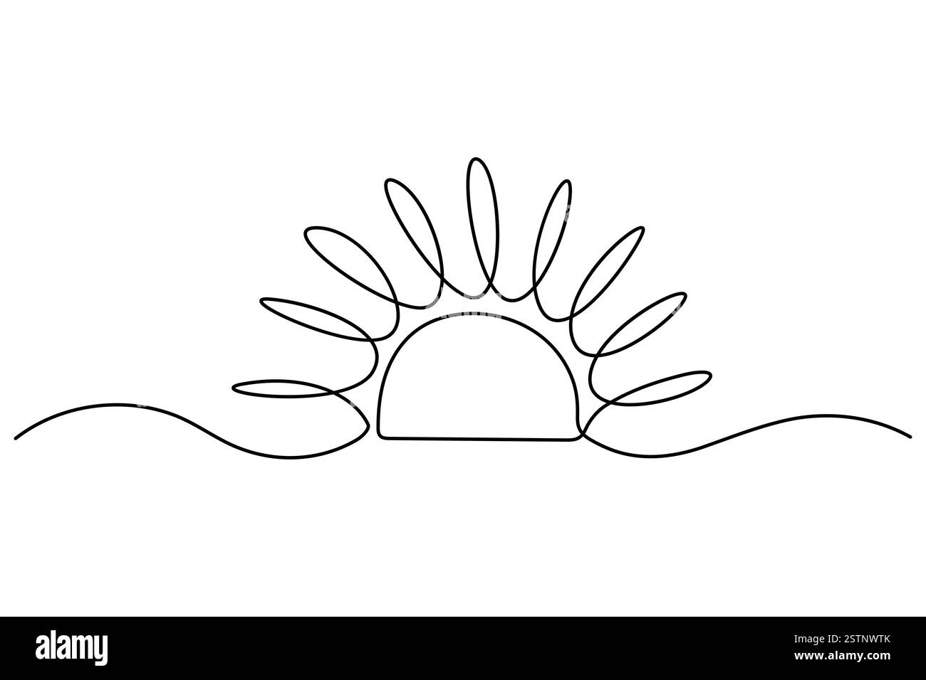 Continuous one line drawing of sun and sunrise, single line sketch ...