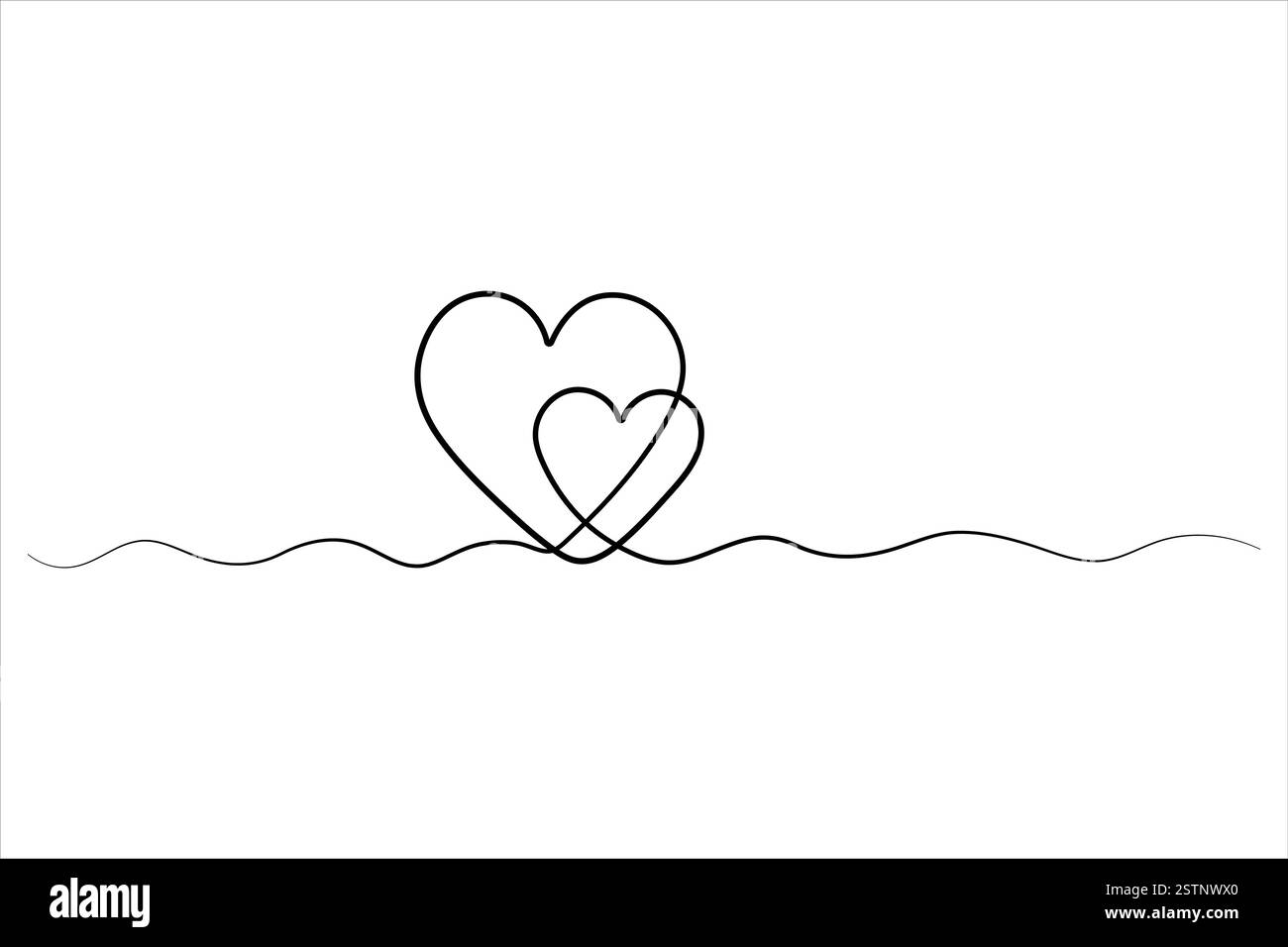 Two hearts drawing of heart symbol isolated on white background outline ...