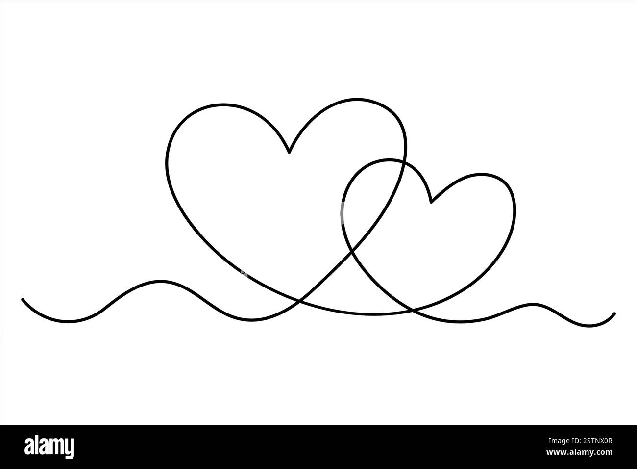 Two hearts drawing of heart symbol isolated on white background outline ...