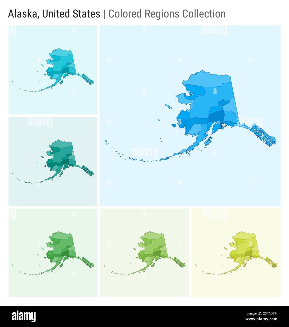 Alaska, United States. Map collection. State shape. Colored counties ...