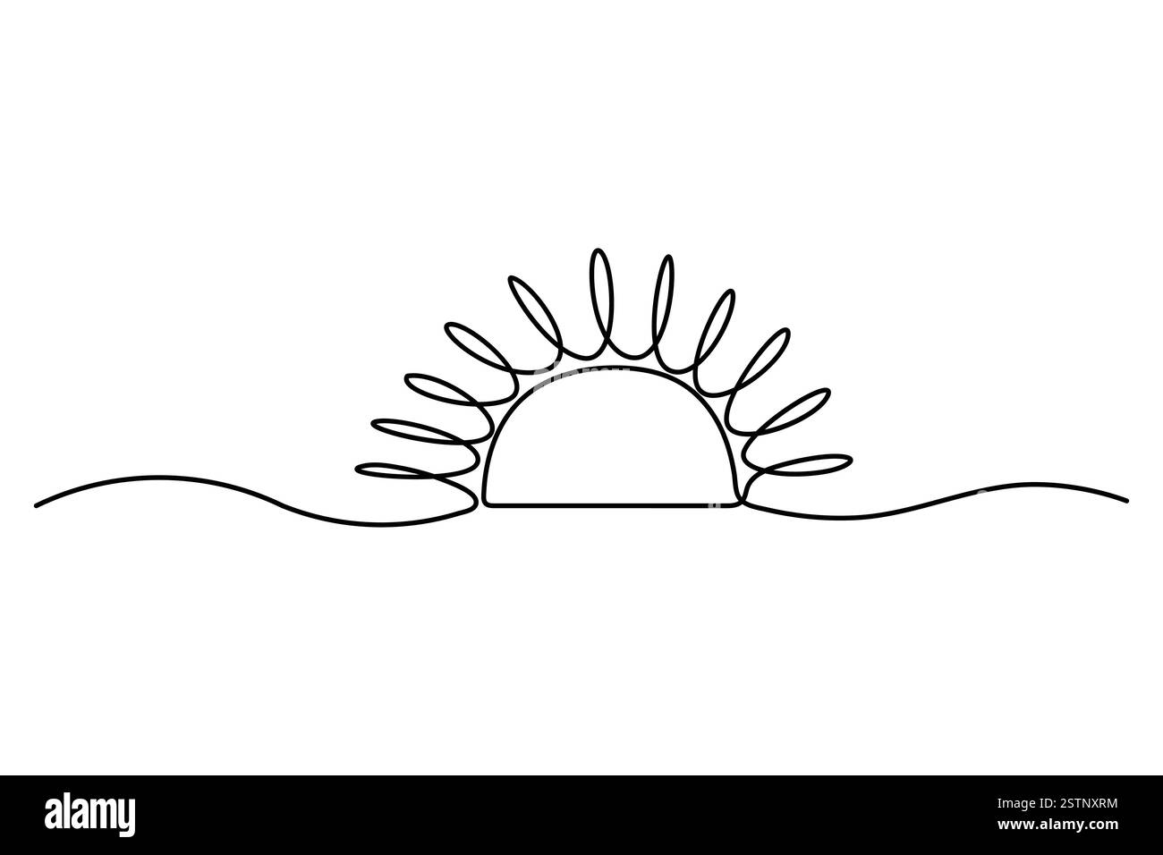 Continuous one line drawing of sun and sunrise, single line sketch ...