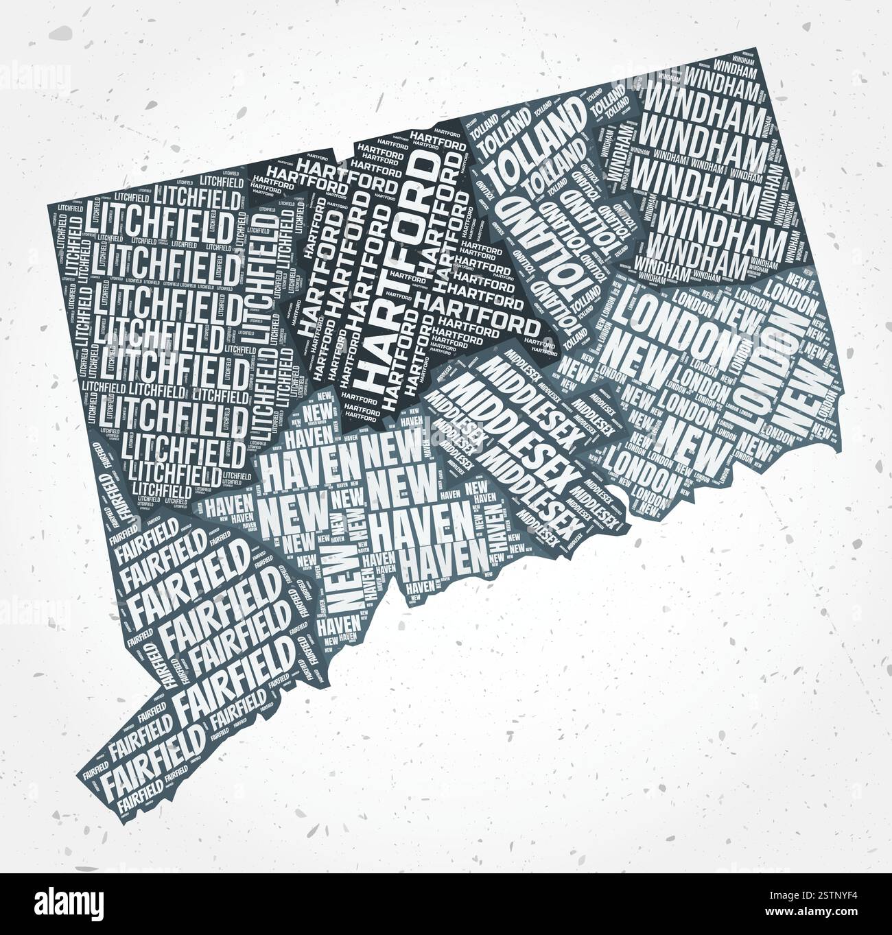 Connecticut counties word clouds. State shape on textured background ...