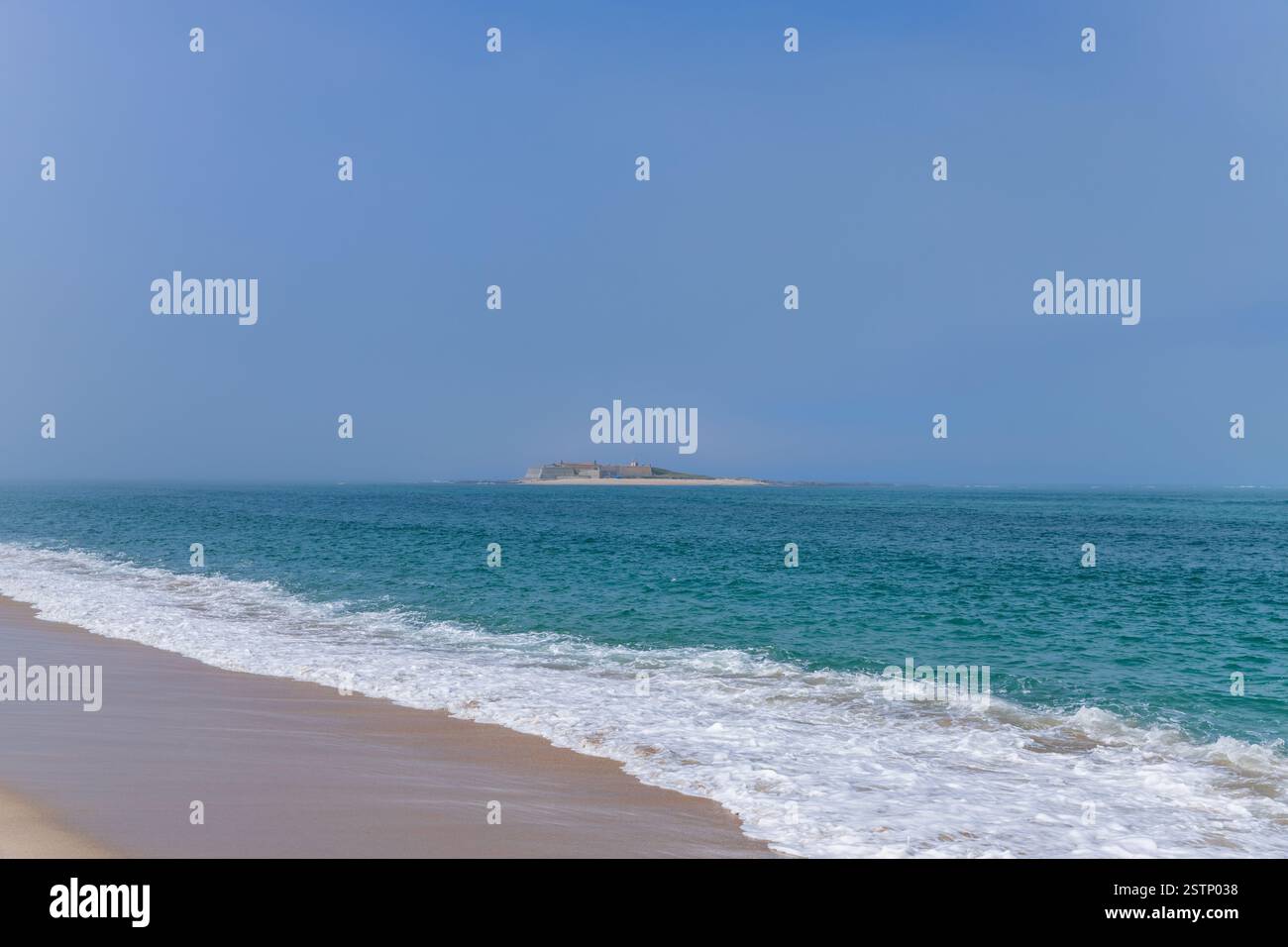 View of Praia de Moledo (Moledo beach) and Fortress Insua in Caminha ...