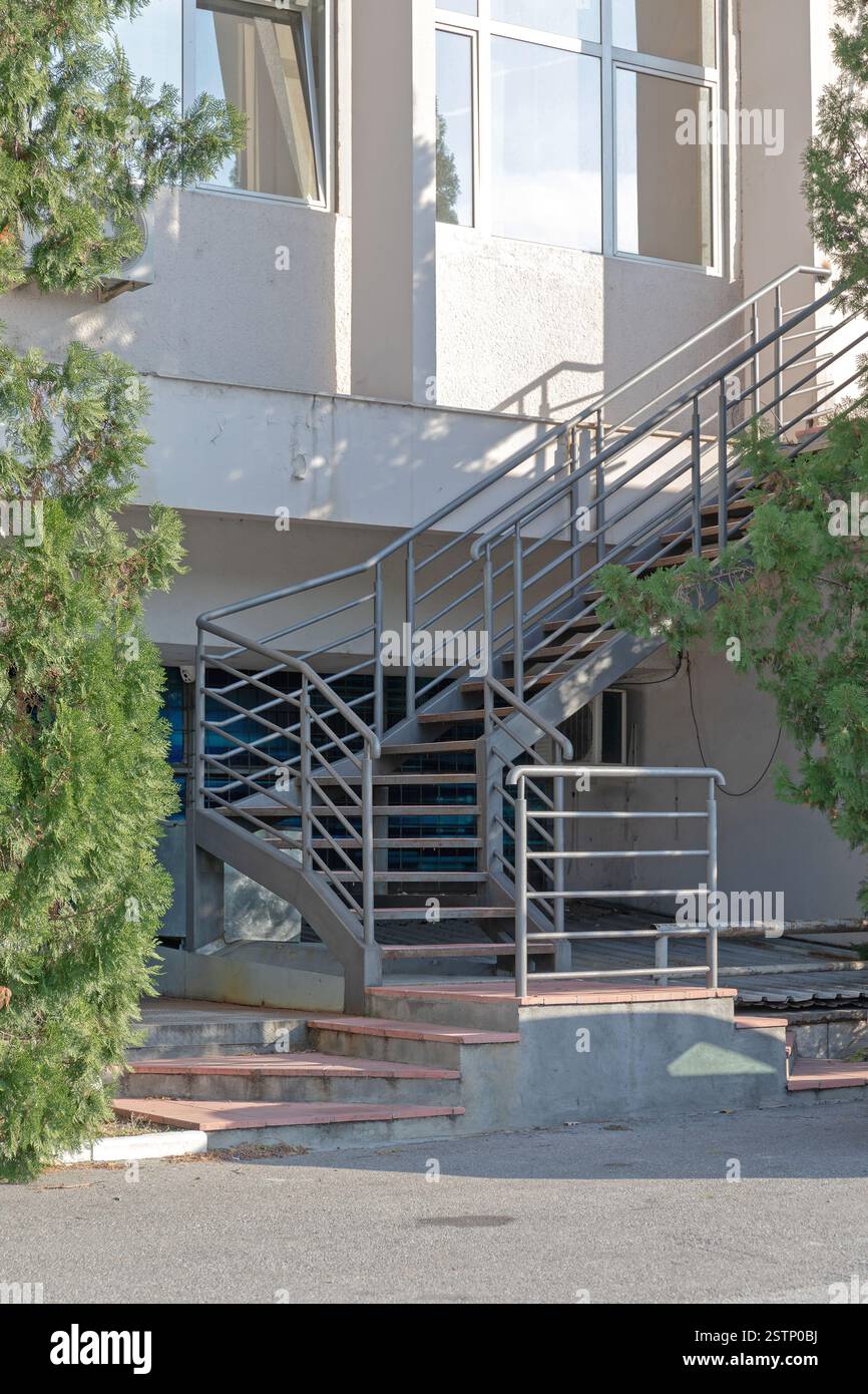 External Building Access Metal Stairway Stairs With Handrails Stock ...