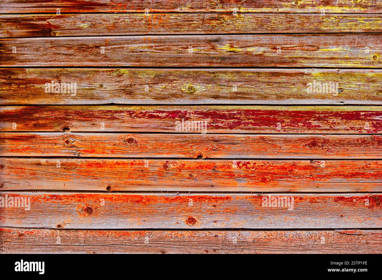 Old Board painted with orange red paint. Worn wood texture, background ...