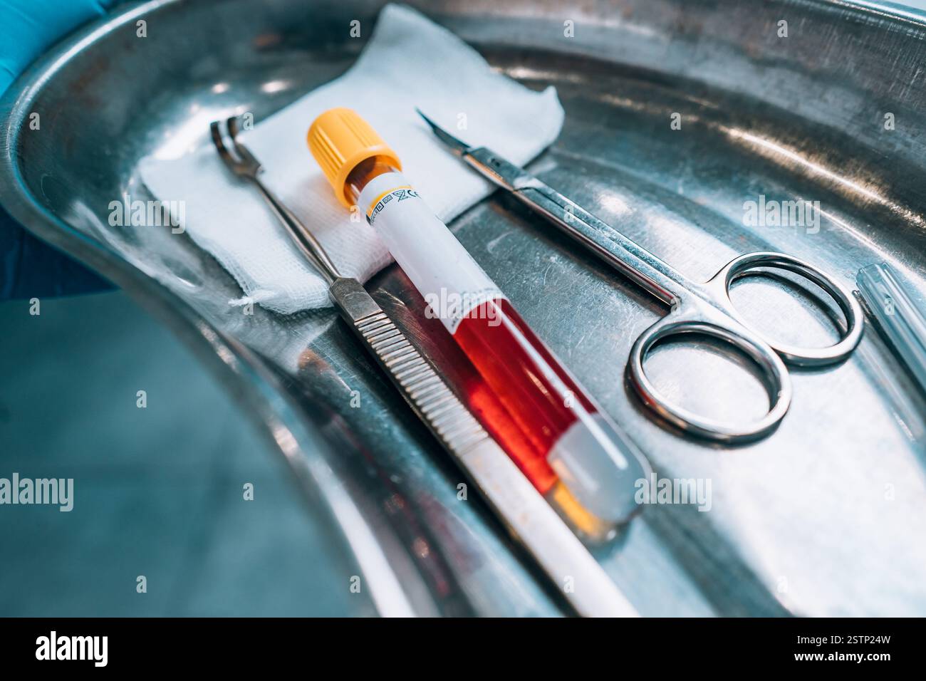 Surgical tray with medical equipment for blood taking, close view Stock ...