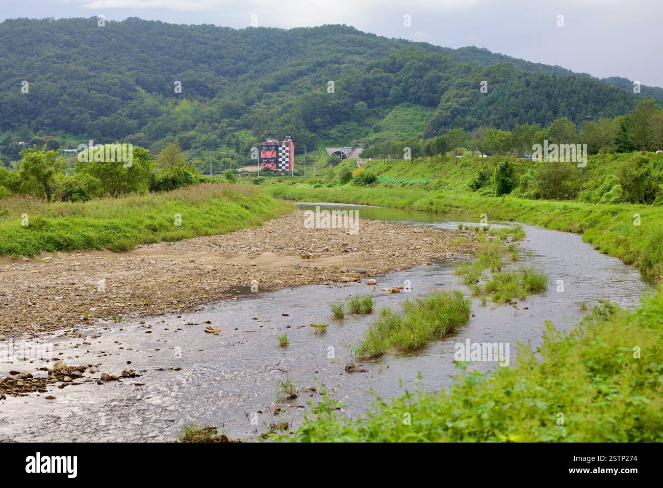 Goesan County, South Korea - September 10th, 2020: A meandering section ...