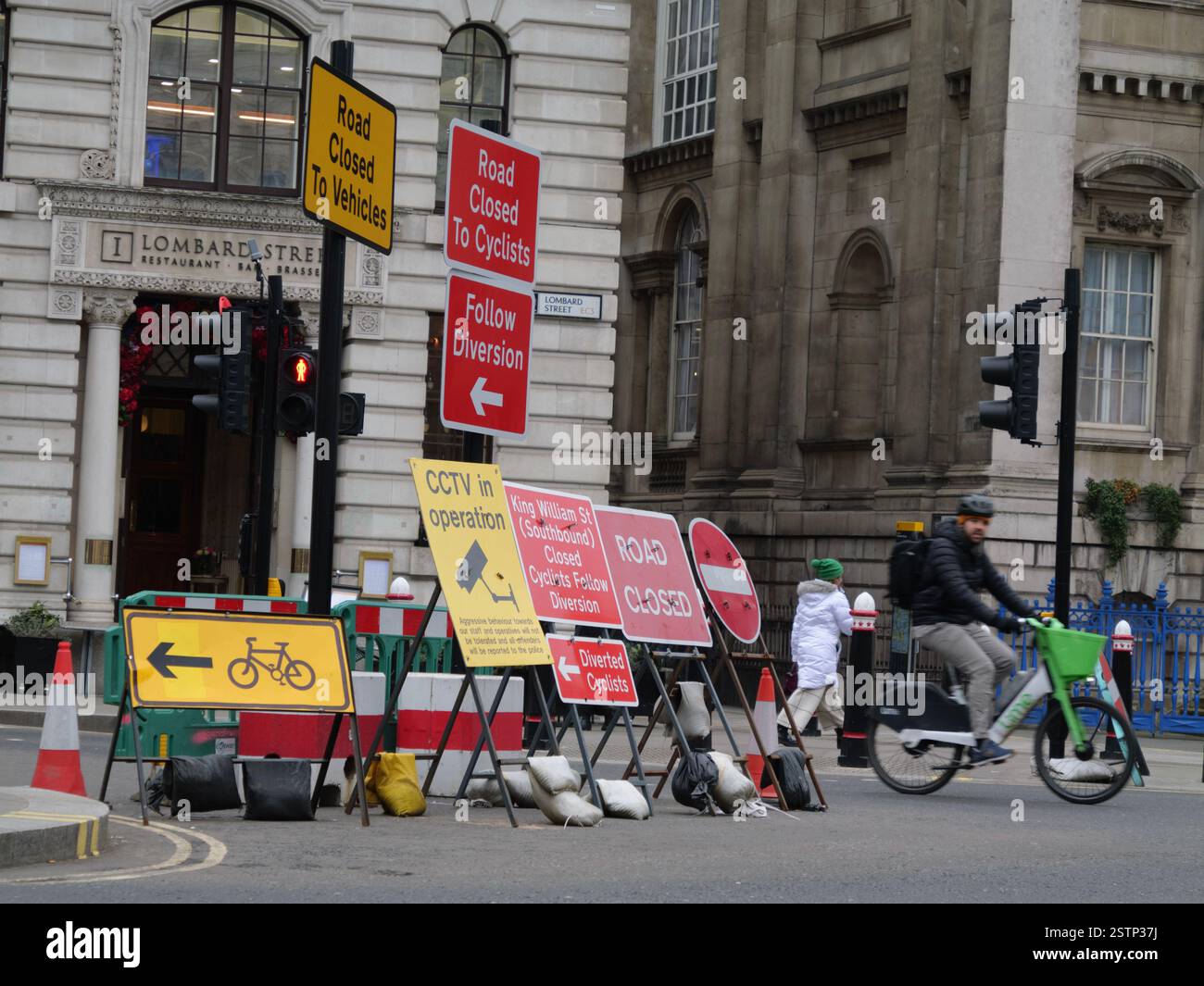 An abundance of traffic warning signs in King William Street, City of ...