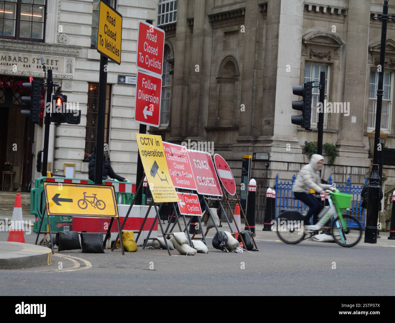 An abundance of traffic warning signs in King William Street, City of ...