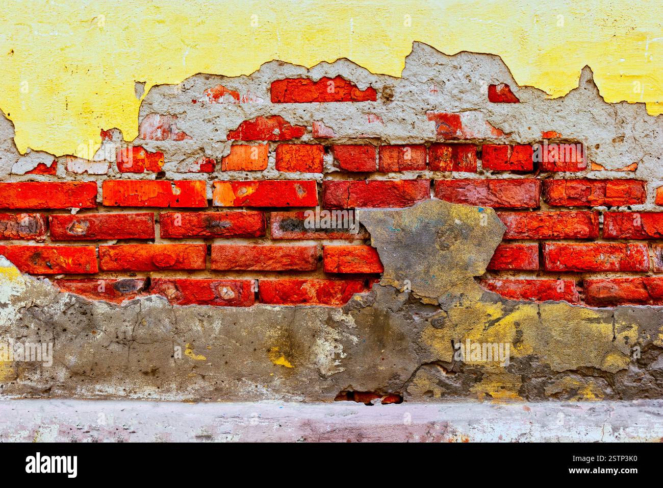 Textured Background Or Backdrop Of Decayed Old Red Brick And Yellow ...