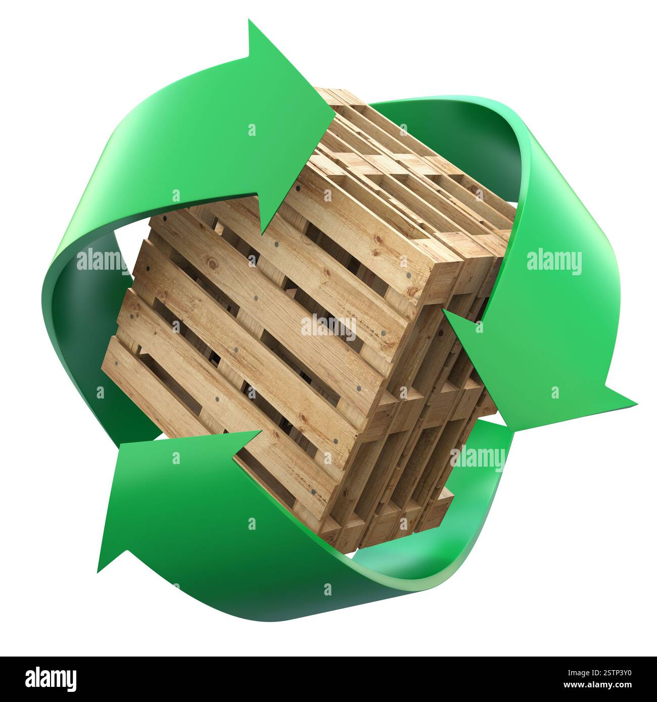 Wooden pallets with recycling symbol Stock Photo - Alamy