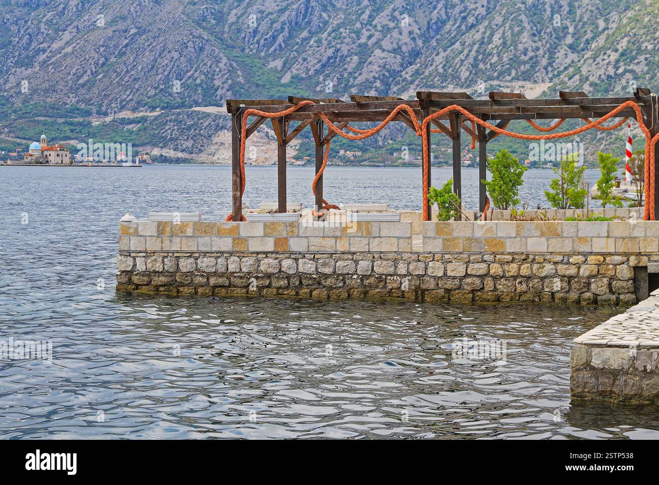 Small Stone Pier Dock at Kotor Bay Spring Day in Montenegro Stock Photo ...