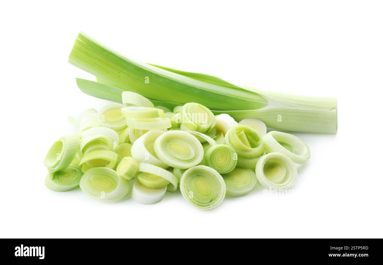 Whole and cut fresh leeks isolated on white Stock Photo - Alamy