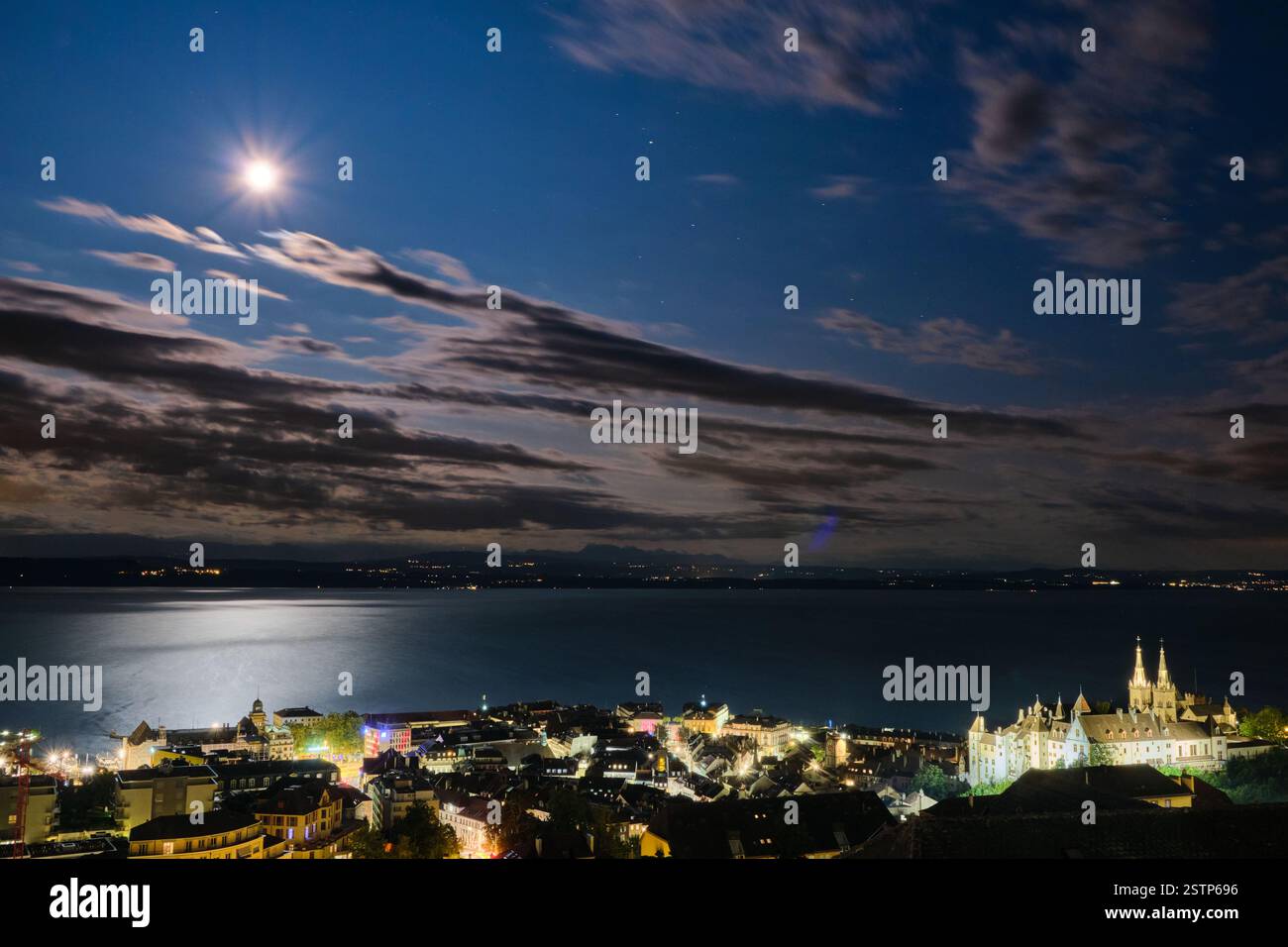View from the city of Neuchatel to Neuchatel lake and the beautiful ...