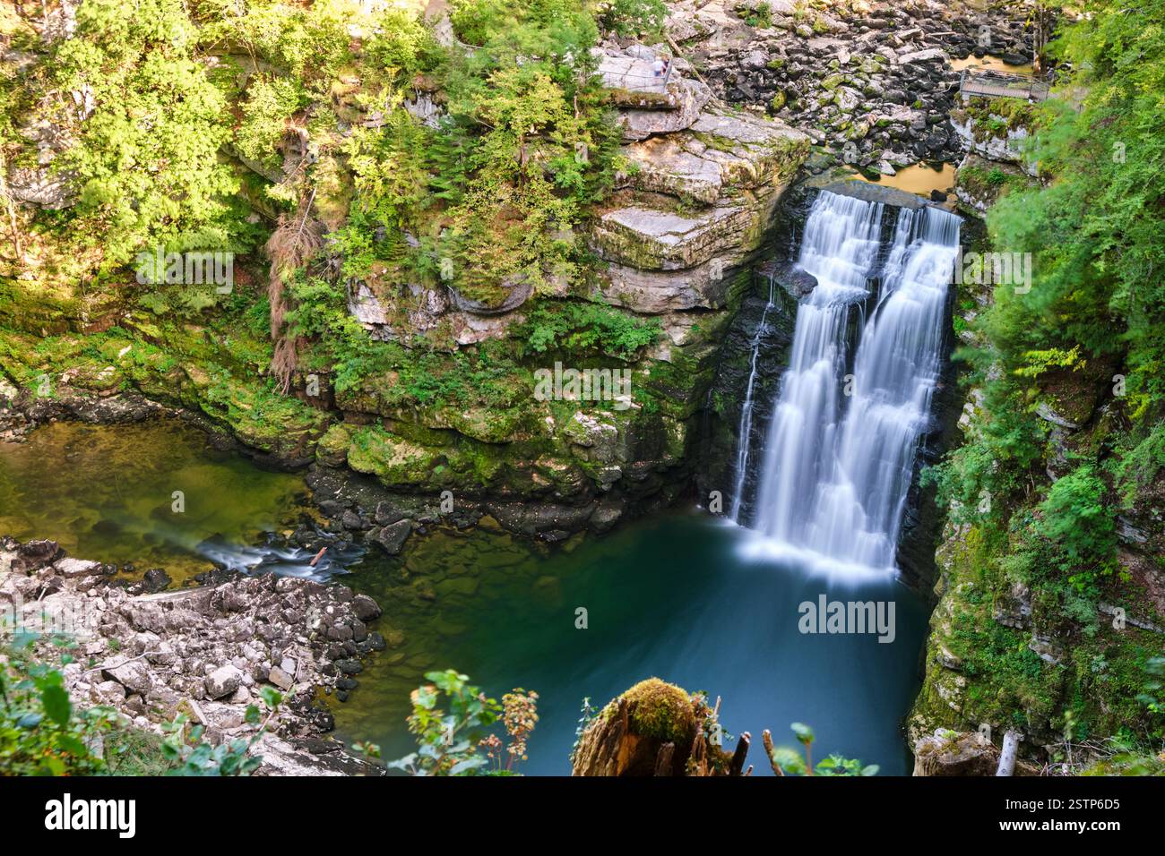 Waterfall in Saut du Doubs area in canton Neuchâtel , borders with ...