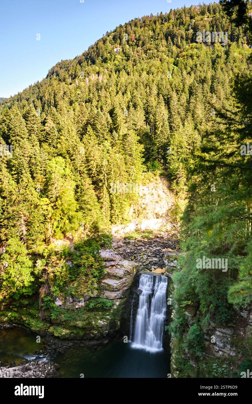 Waterfall in Saut du Doubs area in canton Neuchâtel , borders with ...