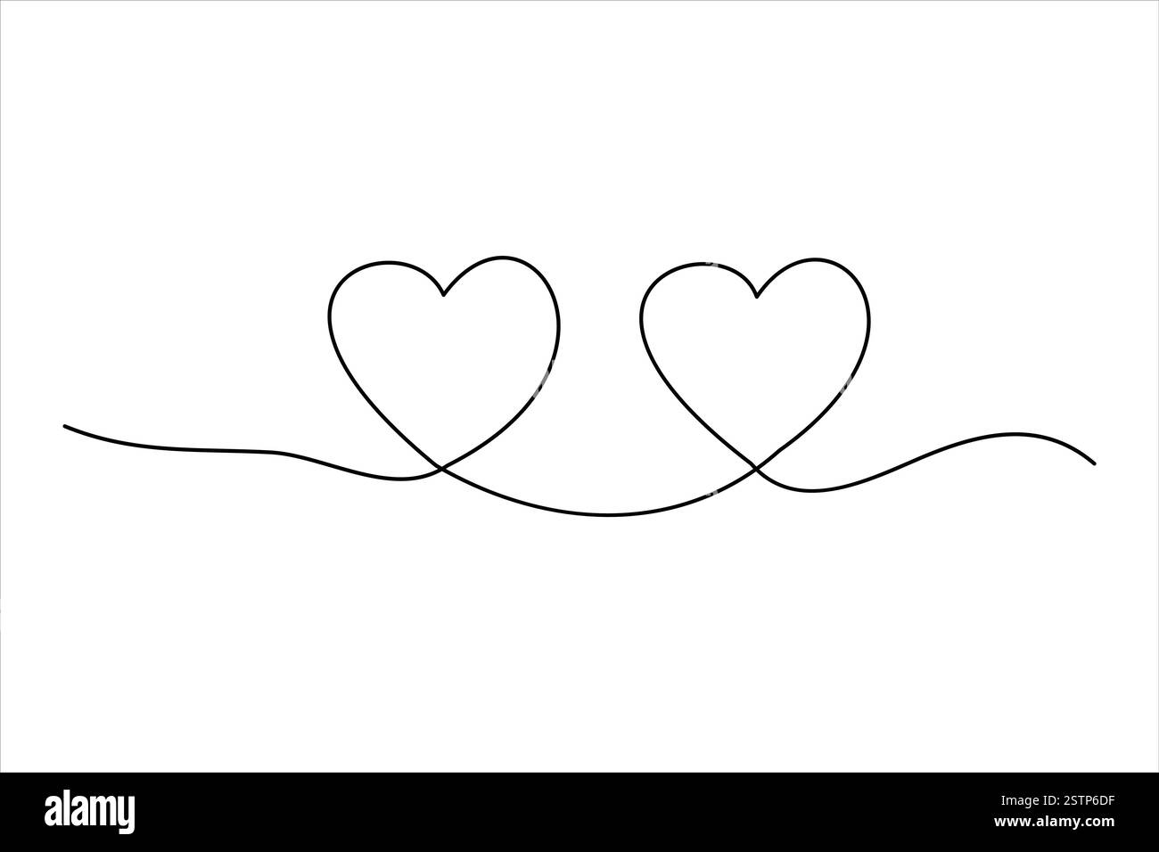 Two hearts drawing of heart symbol isolated on white background outline ...