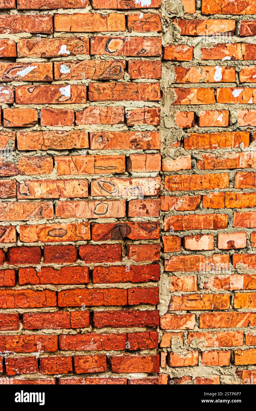 Red brick wall with quorter made of bright red blocks hi-res stock ...