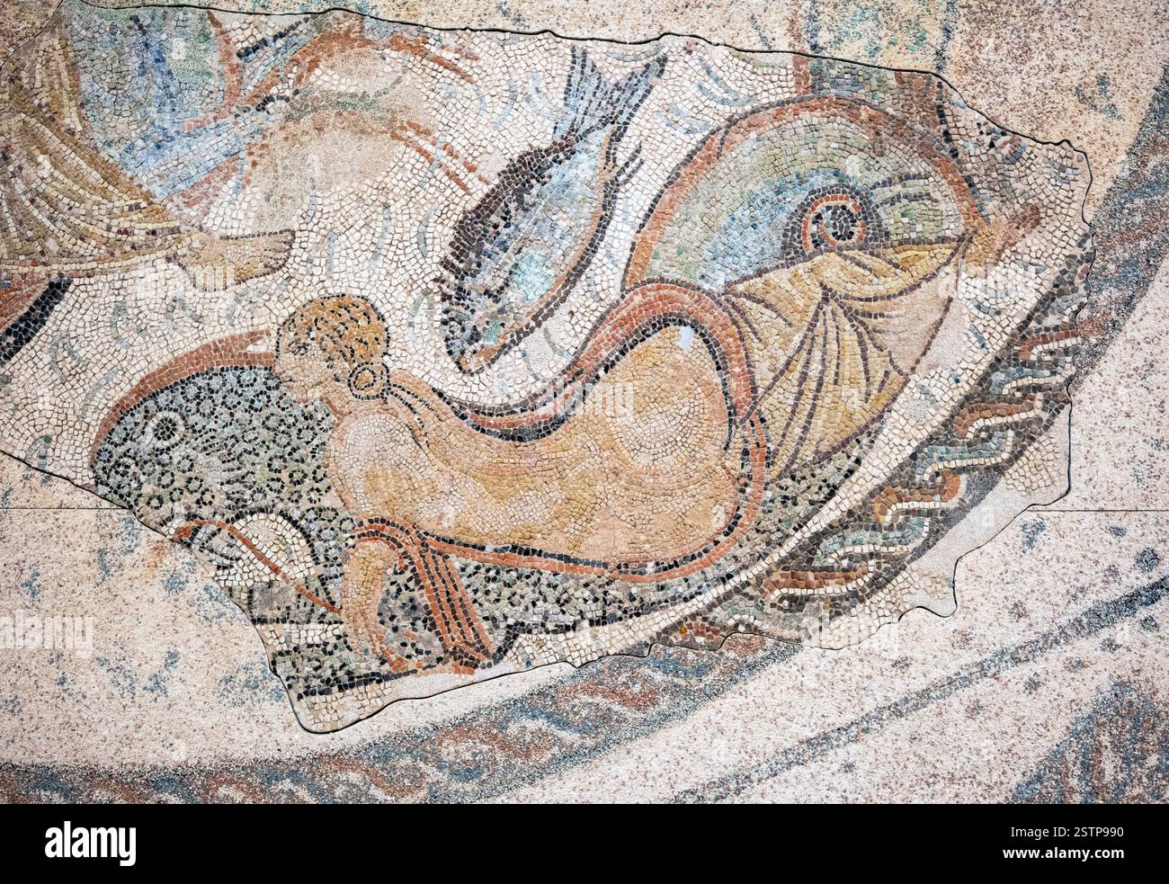 Mosaic of the Nereids, fragment of a mosaic depicting a Nereid riding a ...