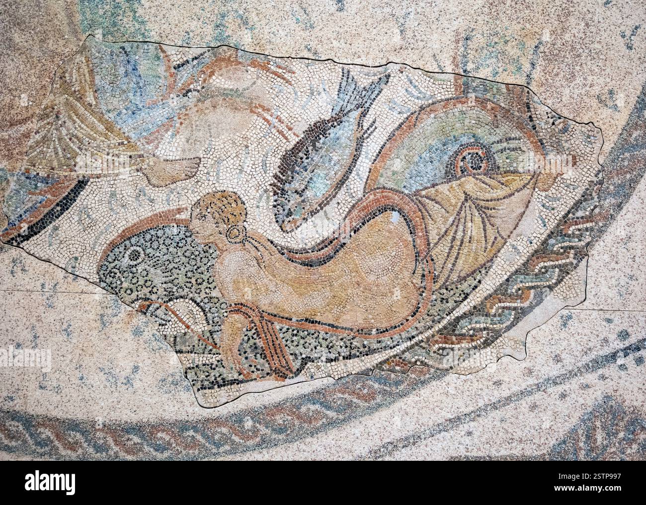 Mosaic of the Nereids, fragment of a mosaic depicting a Nereid riding a ...