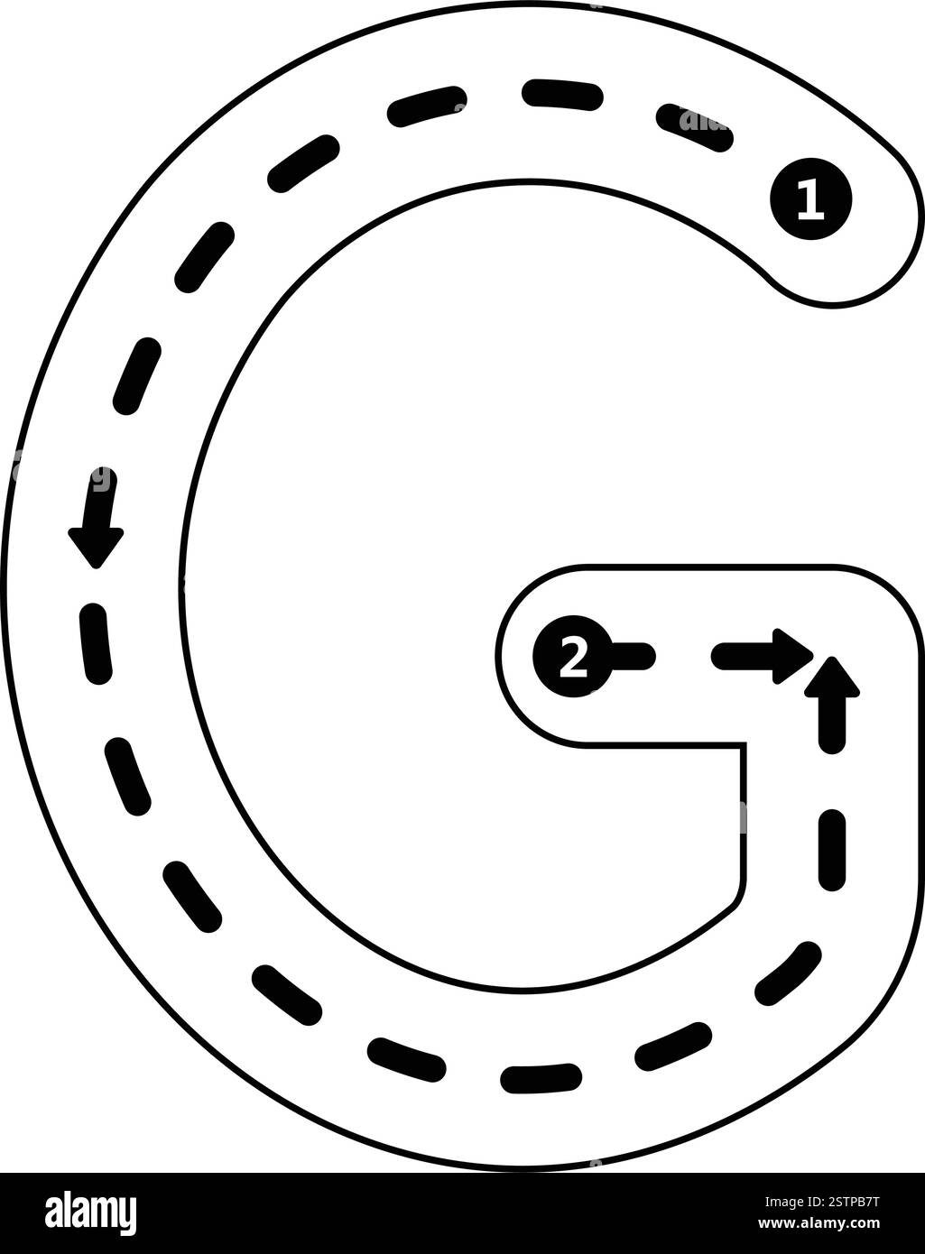 Tracing Alphabet letter G, Uppercase prewriting dotted line element for kindergarten, preschool ...