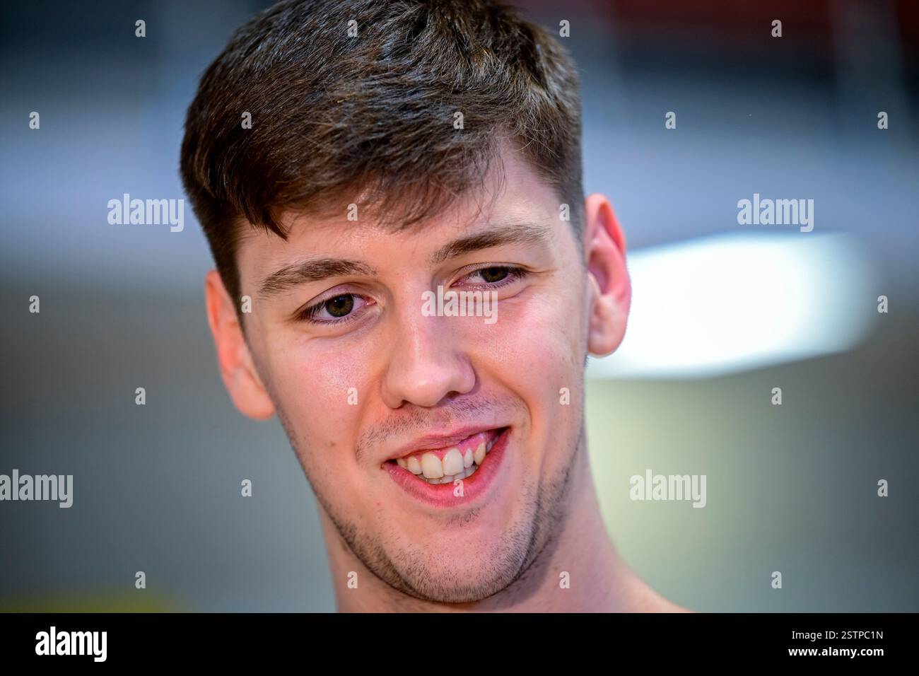 Power forward Ondrej Hustak speaks to journalists during Czech men's ...