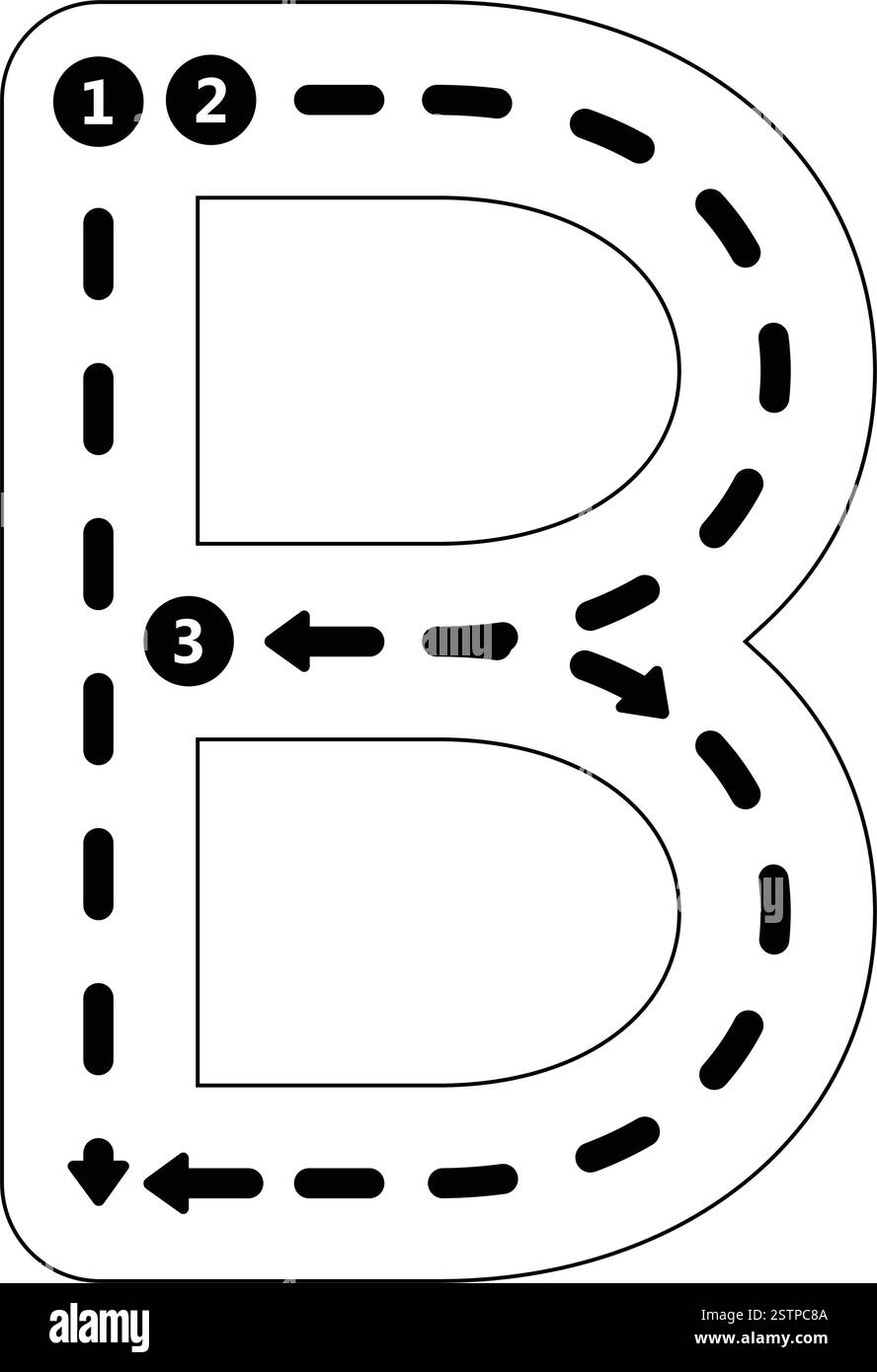 Tracing Alphabet letter B, Uppercase prewriting dotted line element for ... Tracing Alphabet letter B, Uppercase prewriting dotted line element for ...