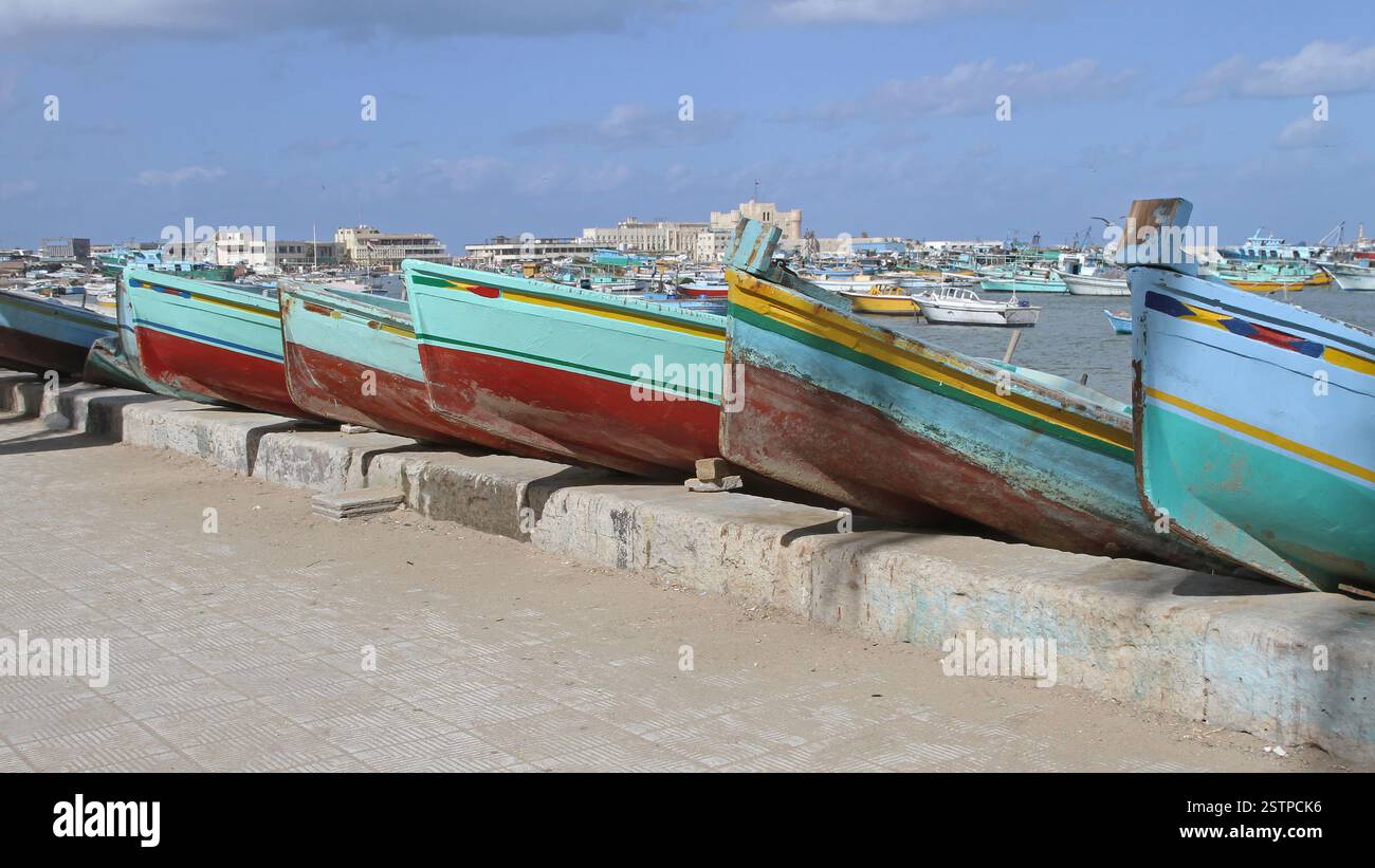 Fishermans boats at east harbour in alexandria egypt hi-res stock ...