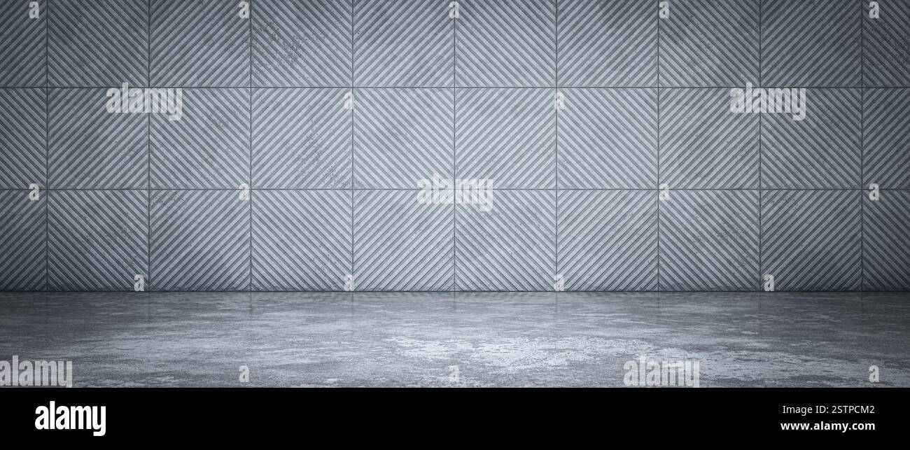 Modern industrial interior with geometric wall design 3d background ...