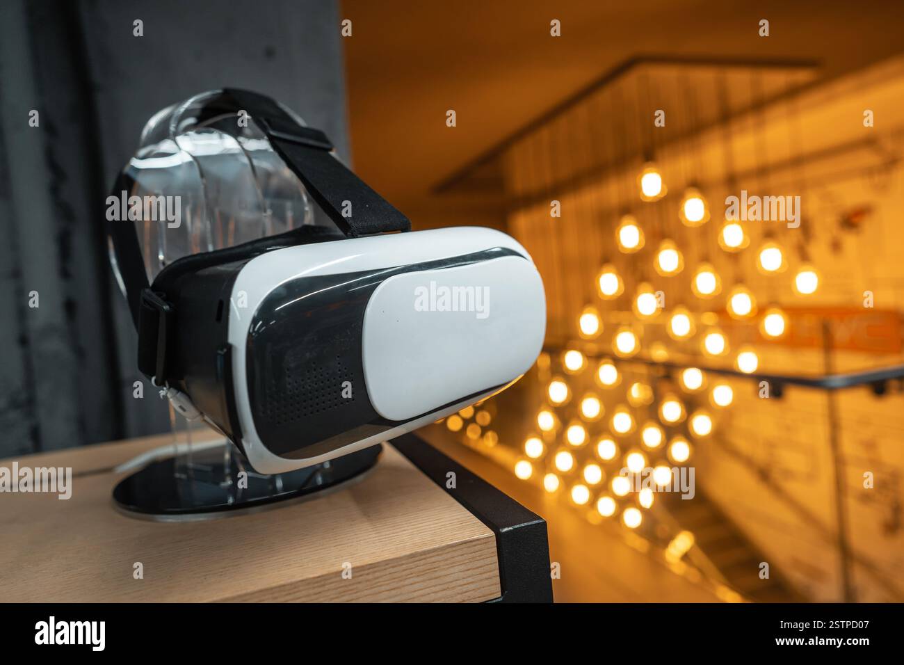 Virtual reality helmet on a stand Stock Photo - Alamy