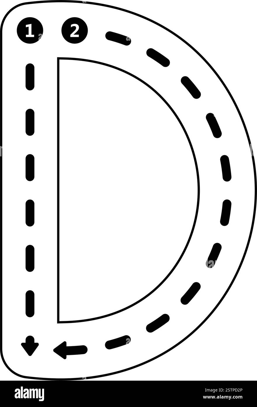 Tracing Alphabet letter D, Uppercase prewriting dotted line element for kindergarten, preschool ...