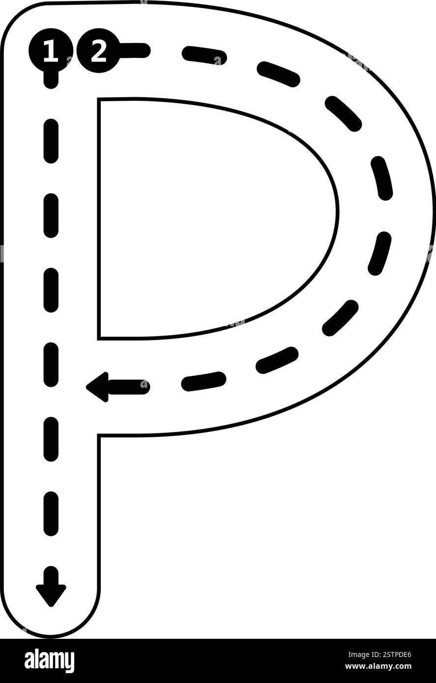 Tracing Alphabet letter P, Uppercase prewriting dotted line element for ...
